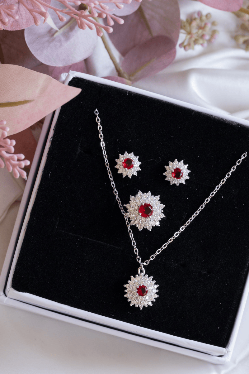 Zircon Red Flower Set – KOAY Silver Store